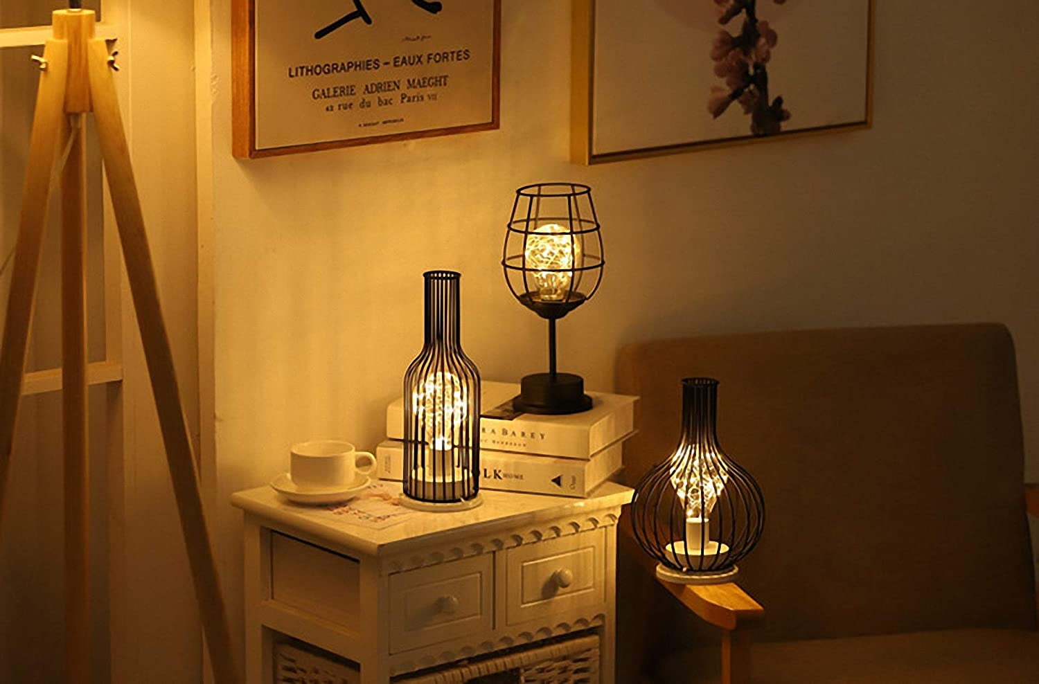 Black Metal Wire Table Lamp Modern Iron Basket Cage Style Night Light ...