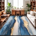 Abstract Waves Area Rugs 5x8ft Blue White Gold Oil Painting Retro Style ...