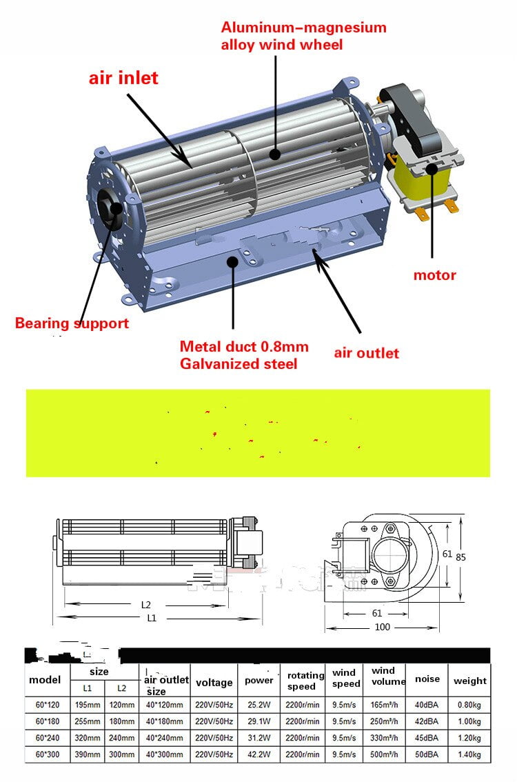 AC220V cooling cross flow fan High Airflow Crossflow Ventilation Cross ...