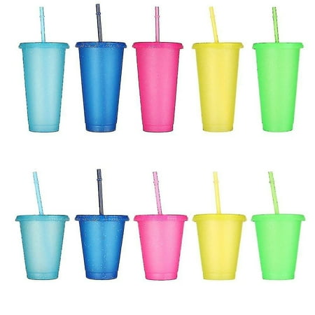 5 Pack Reusable Glitter Water Cups With Straw Lid 480/700Ml Outdoor ...