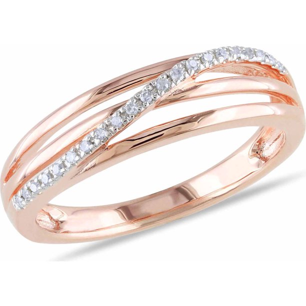 Diamond-Accent Pink Rhodium-Plated Sterling Silver Cross-Over Ring ...