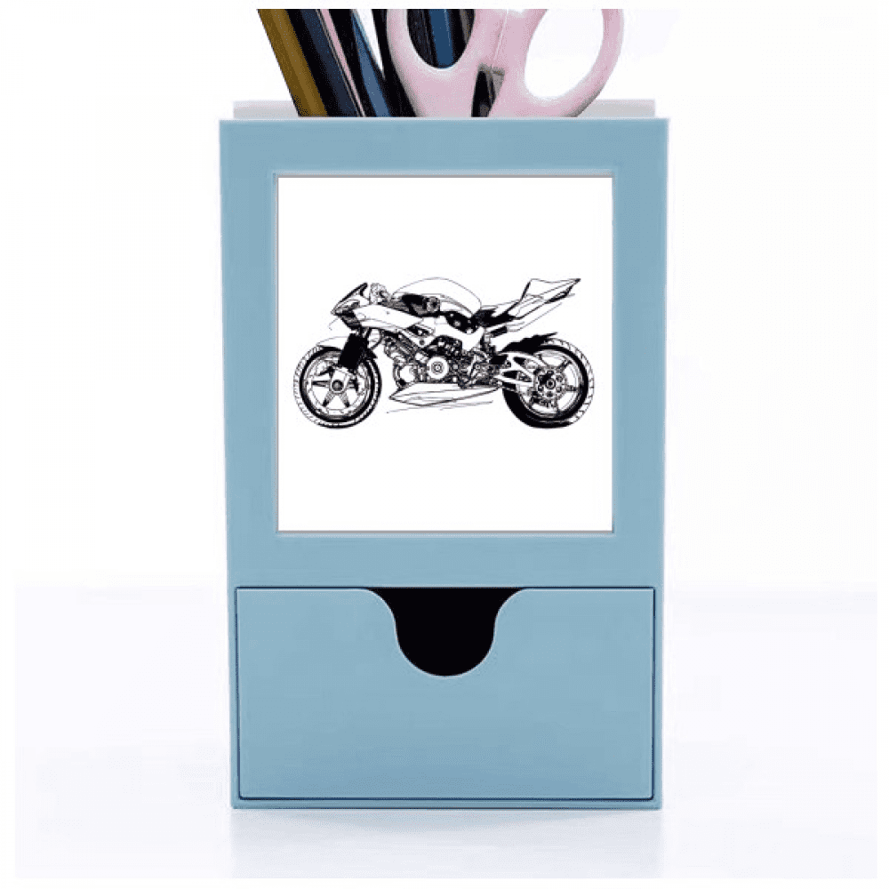 Black Motorcycle Illustration Pattern Desk Supplies Organizer Pen ...