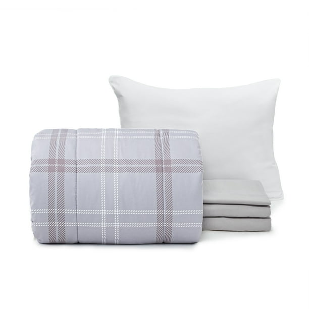 The Basic Dorm Essentials Value Pack in David Grey Plaid, 5-Piece Twin ...