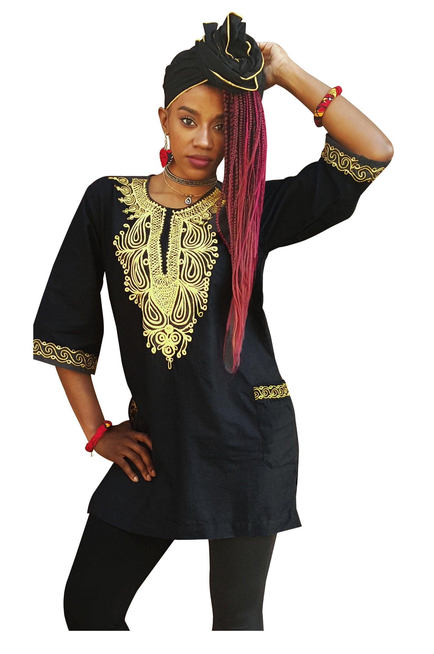 Traditional African Dashiki Top with Golden yellow embroidery - Walmart.com