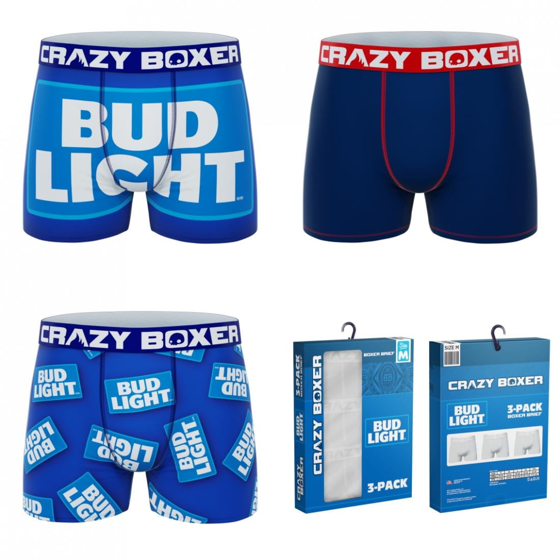 CRAZYBOXER Bud Light Can Logo Men's Boxer Briefs (3 pack) - Walmart.com