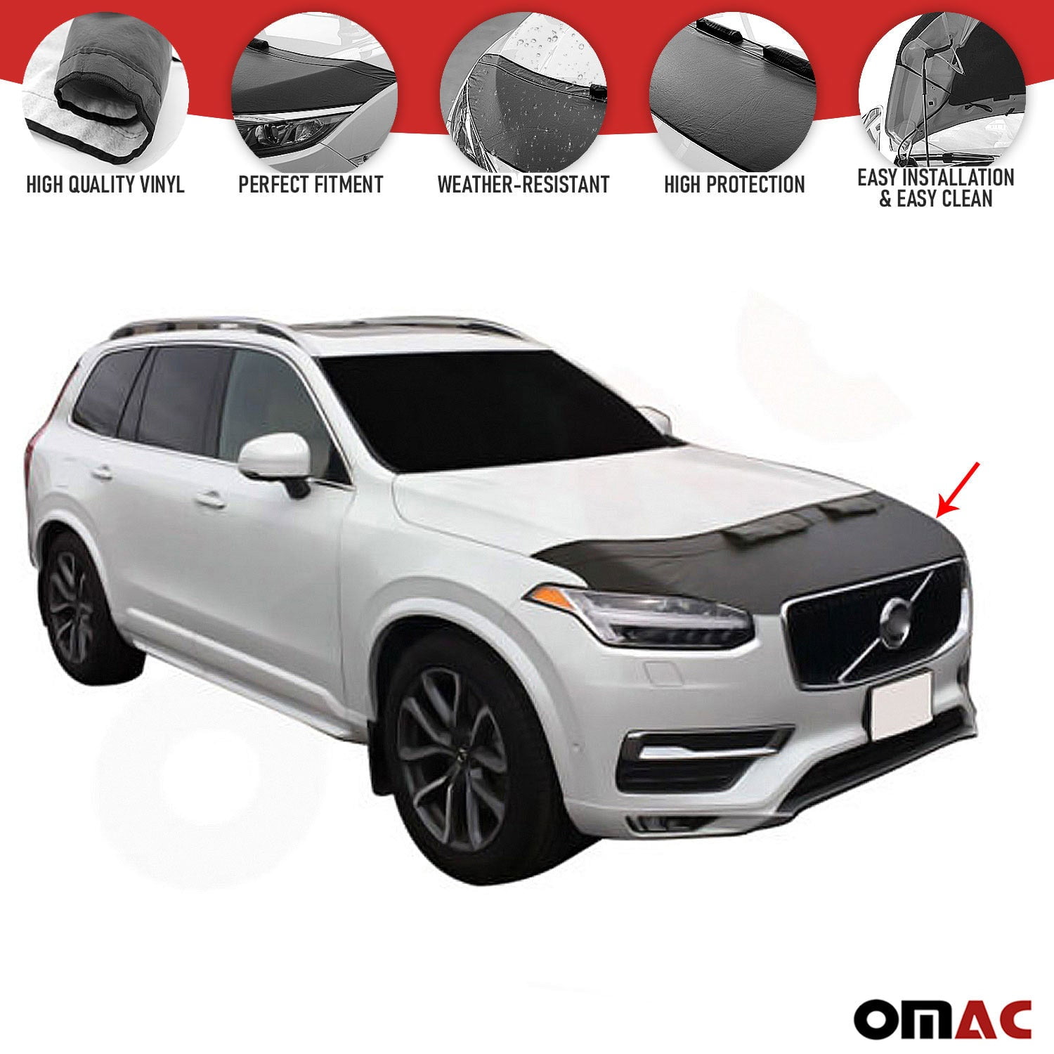 OMAC USA Fits Volvo XC90 2016-2022 Front Hood Cover Mask Black Vinyl ...