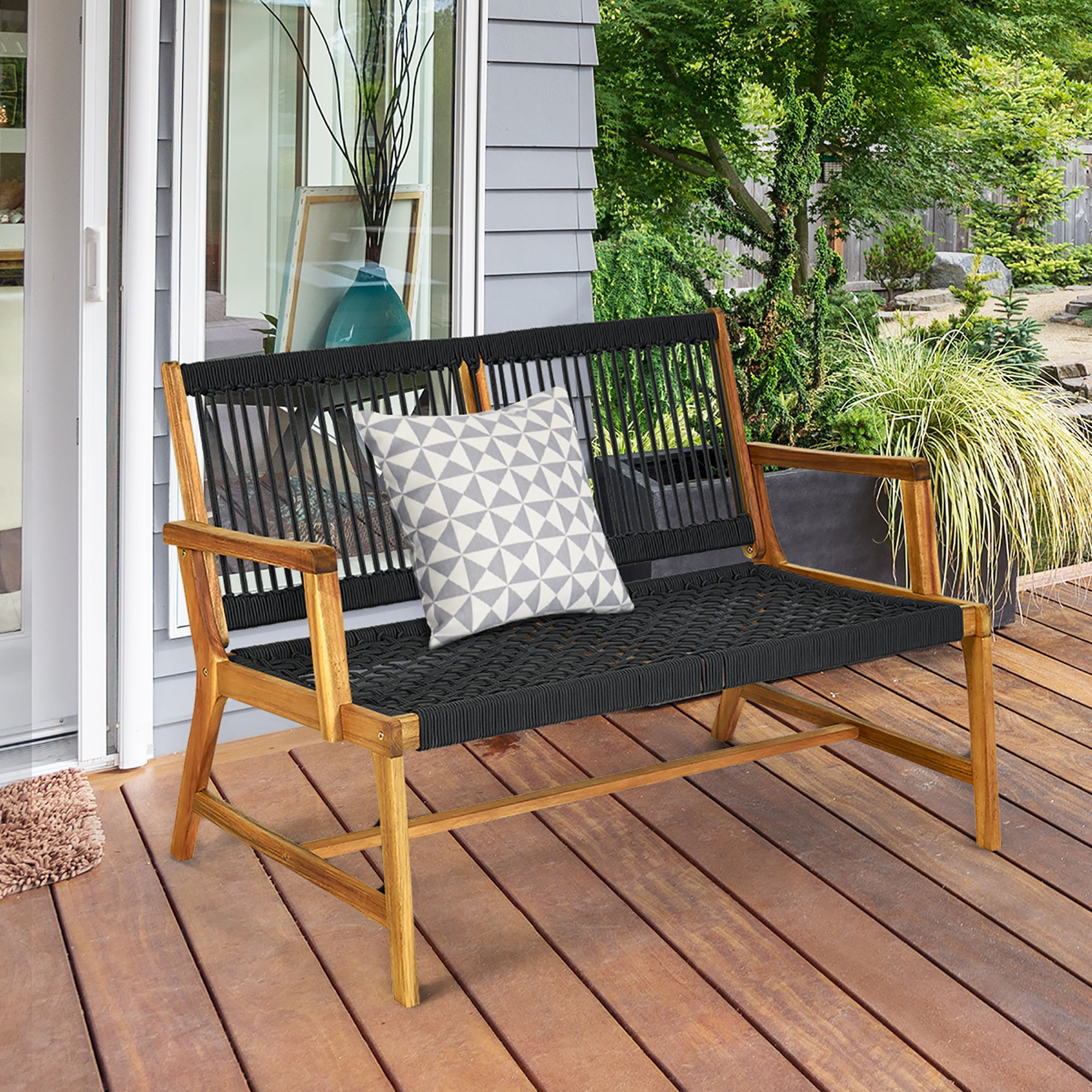 Click here for Costway 2-Person Patio Acacia Wood Bench Loveseat... prices