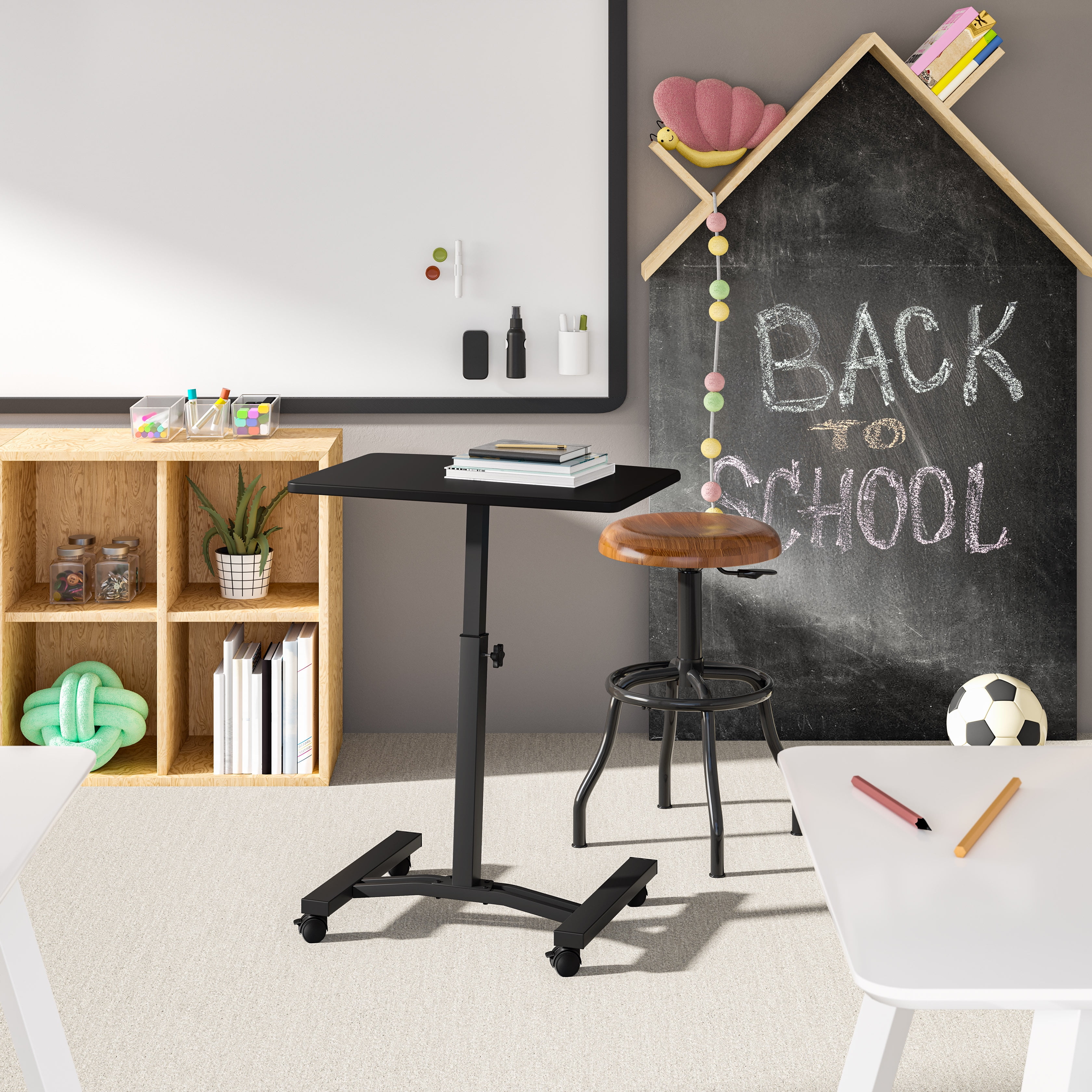 Seville Classics airLIFT Height Adjustable Mobile Rolling Laptop Cart Desk w Wheels Walnut Flat 24 Walmart