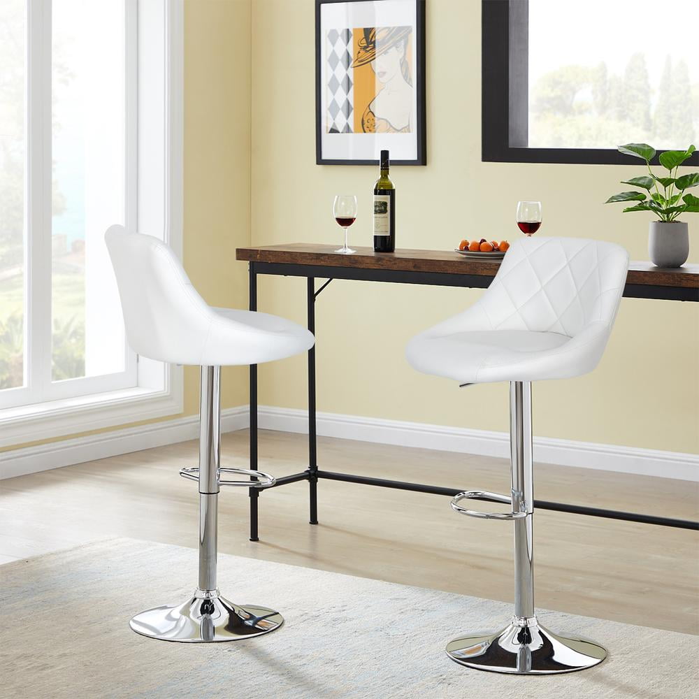 Okeysen Set of 2 Counter Height Bar Stools Adjustable Leather Mid Back ...