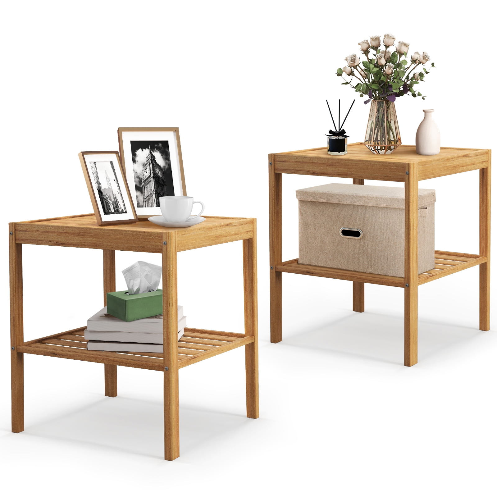 Click here for Patiojoy Bamboo Nightstand Set Of 2 2-Tier Side Ta... prices