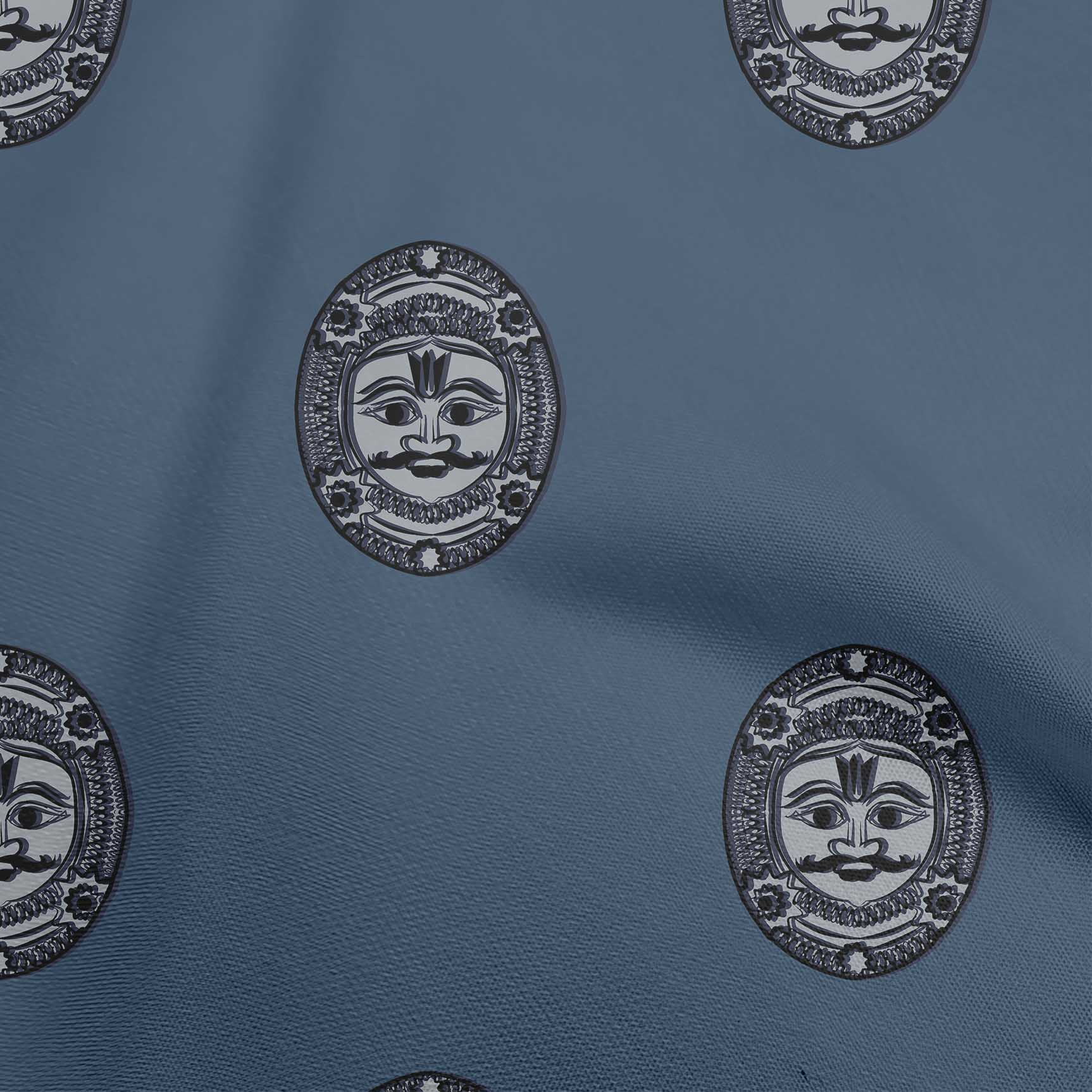 oneOone Cotton Cambric Blue Fabric Asian Block Face Sewing Material ...