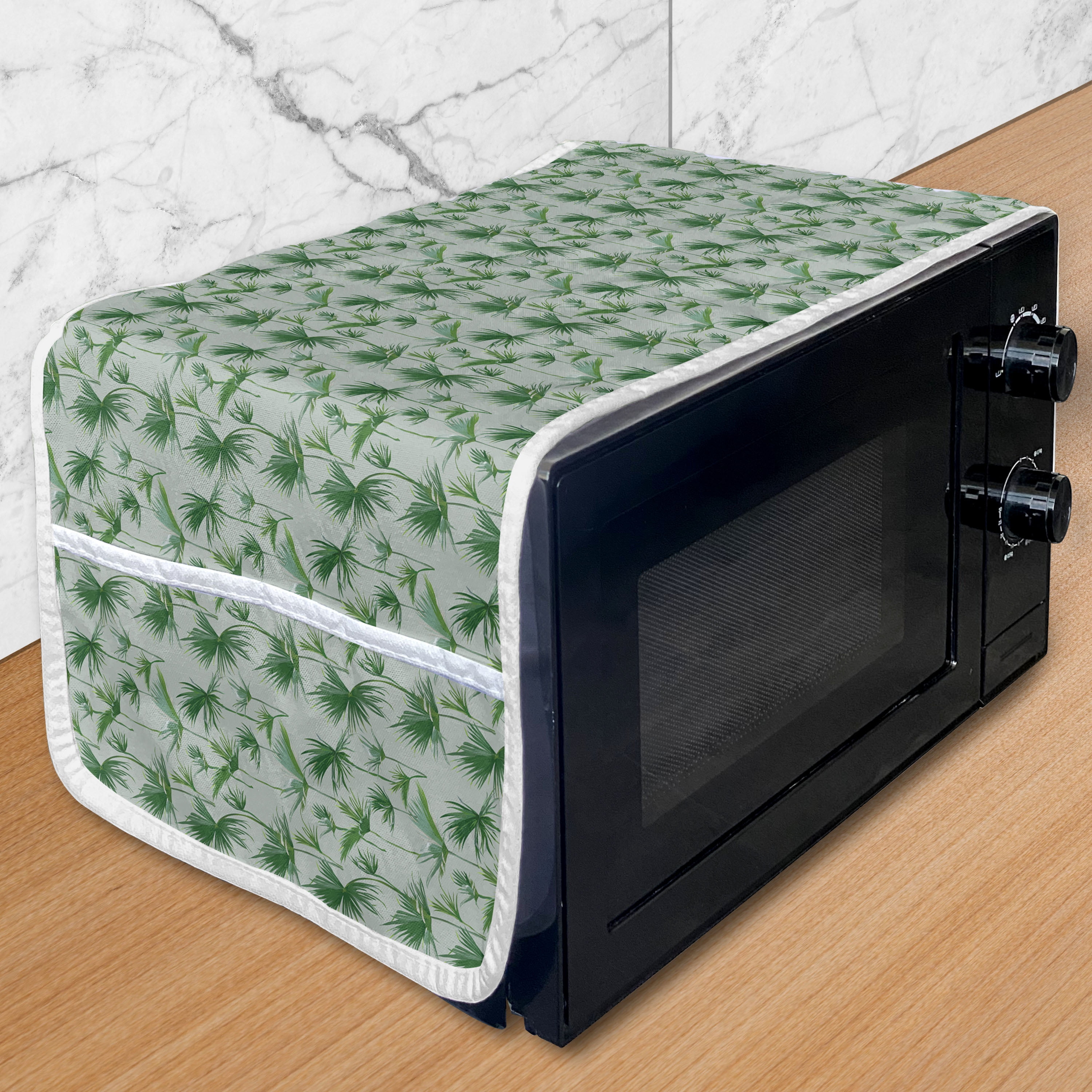 Exotic Microwave Oven Cover, Print of Vertically Scattered Palm Leaves ...