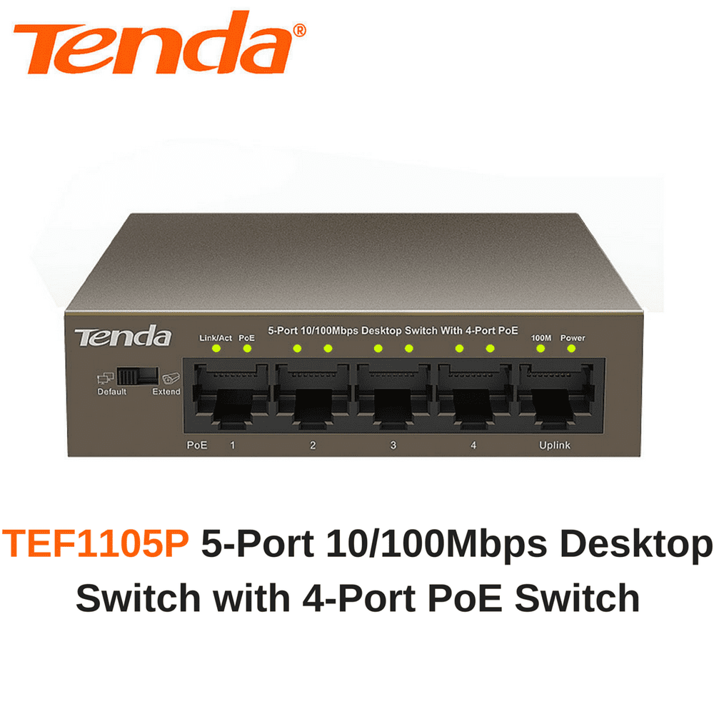 Tenda TEF1105P - 5-Port 10/100Mbps Desktop Switch with 4-Port PoE ...