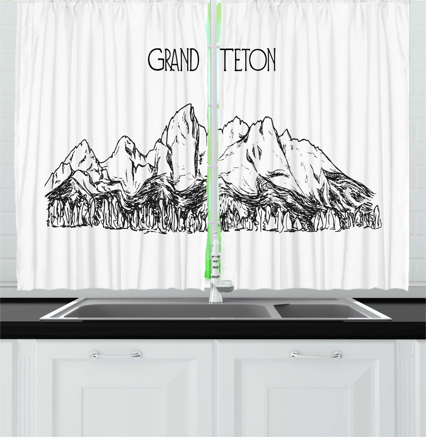 Wyoming Curtains 2 Panels Set Hand Drawn Monochromatic Sketch Of Gran