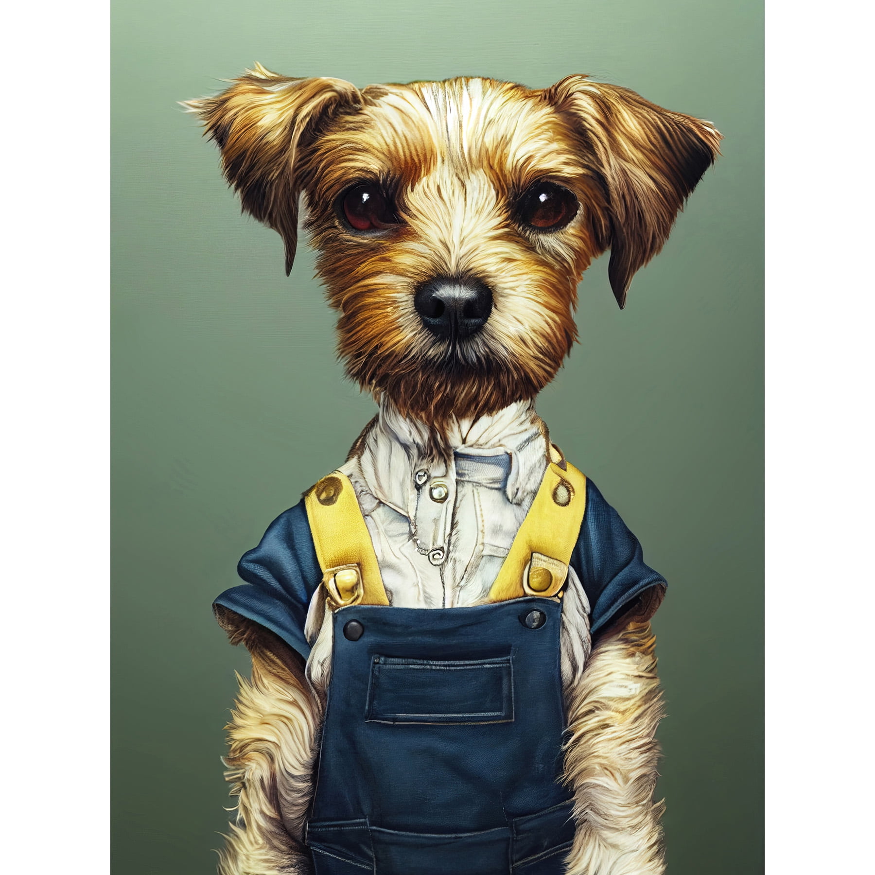 Dog In Dungarees Detailed Portrait Photorealistic Unframed Wall Art ...