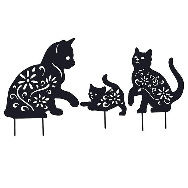 Outdoor Garden Decor - 3 Piece Metal Cat Decorative Garden Posts ...
