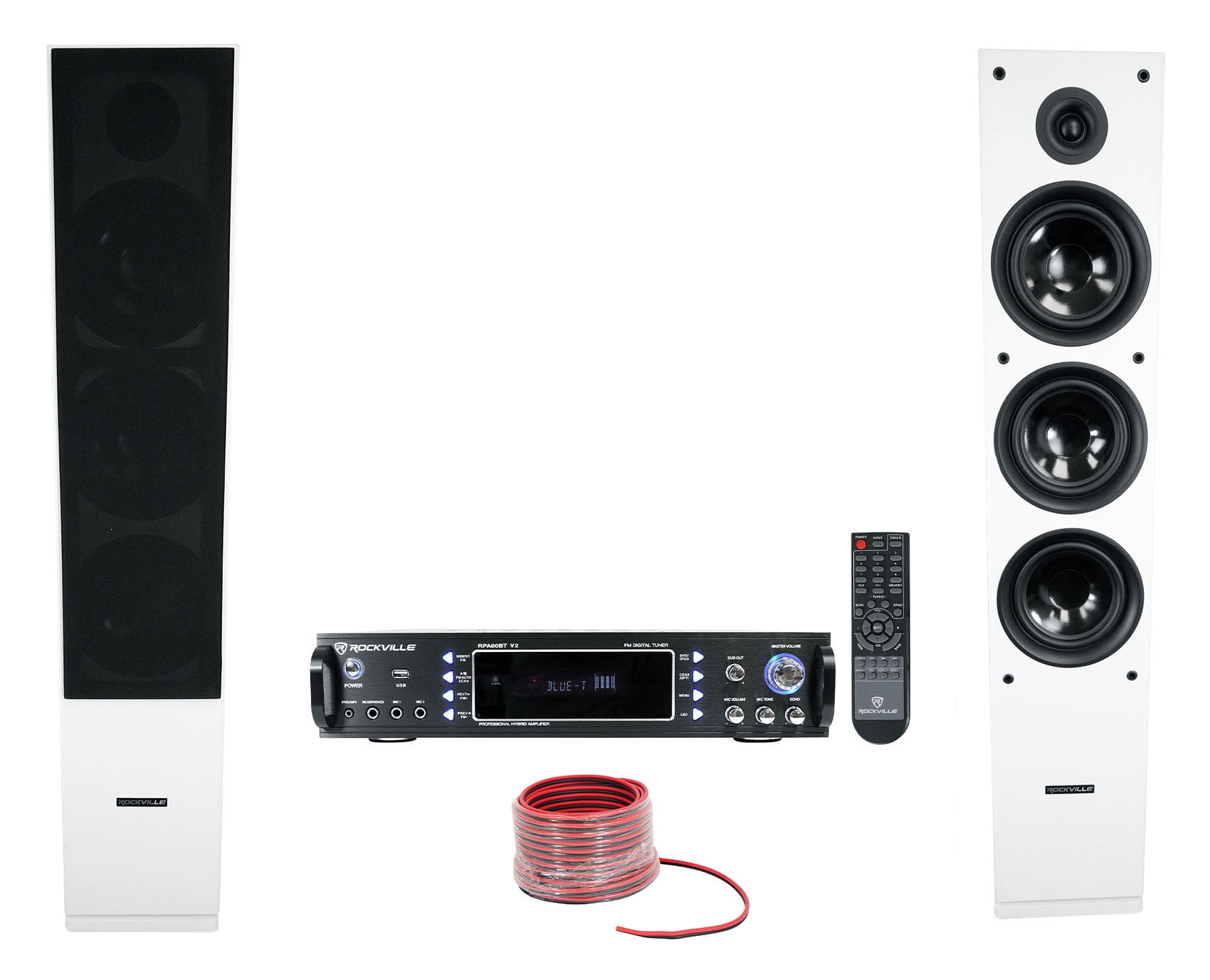 Rockville RPA60BT 1000w Bluetooth Stereo Home Receiver+(2) White Tower ...