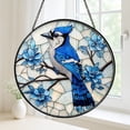 Blue Jay on Flower Branch Stained Glass Window Hanging Suncatcher ...
