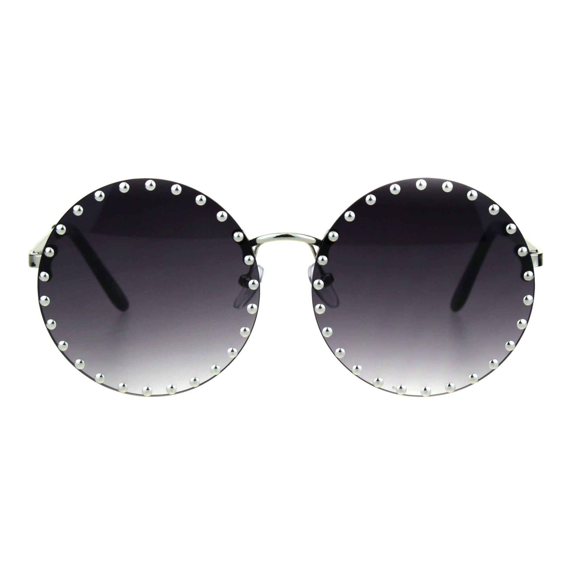 Round Circle Lens Metal Stud Rimless Hippie Pimp Sunglasses Smoke ...