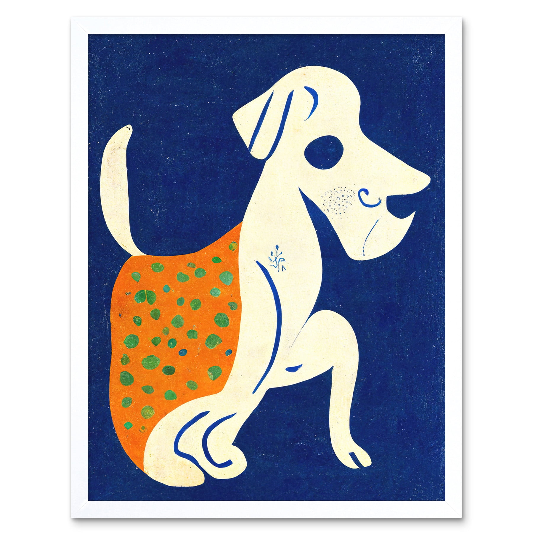Henri Matisse Inspired White Dog With Polka Dot Orange Coat Art Print ...