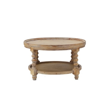 A&B Home Traditional Natural Wood Rattan Table, Open Cane Shelf - 29 ...