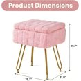 16" Teddy Fabric Storage Ottoman, Plush Vanity Stool with Hidden ...
