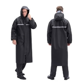 GUZEIR Men Black Waterproof Long Raincoat Rain Coat Hooded Trench ...