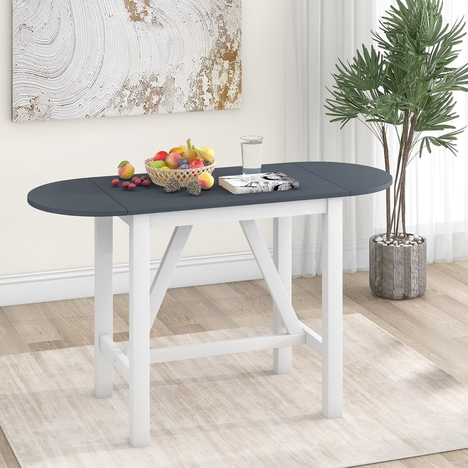 Wood Drop Leaf Folding Dining Table with Underneath Triangle Support ...