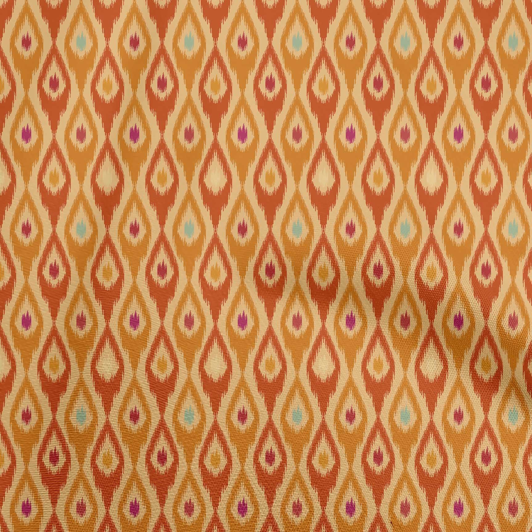 oneOone Cotton Poplin Orange Fabric Asian Ikat Sewing Material Print ...