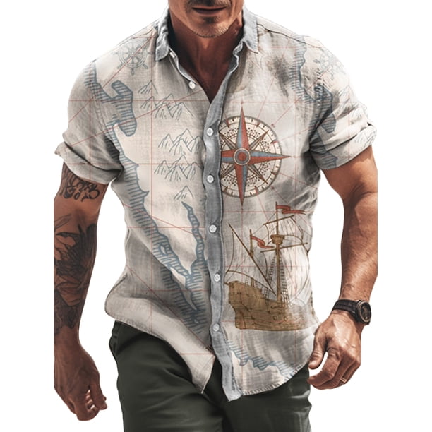 Fashnice Men Tops Button Down Summer Shirts Lapel Neck T Shirt Casual ...