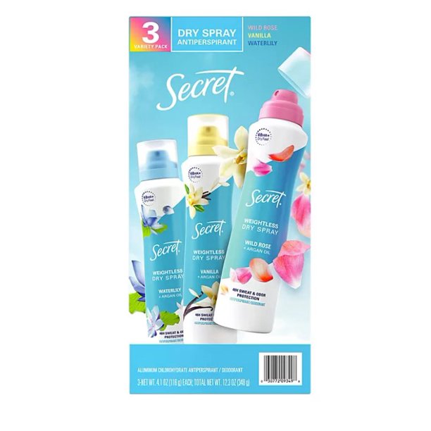 Secret Dry Spray Antiperspirant Deodorant for Women, Vanilla, Wild Rose ...