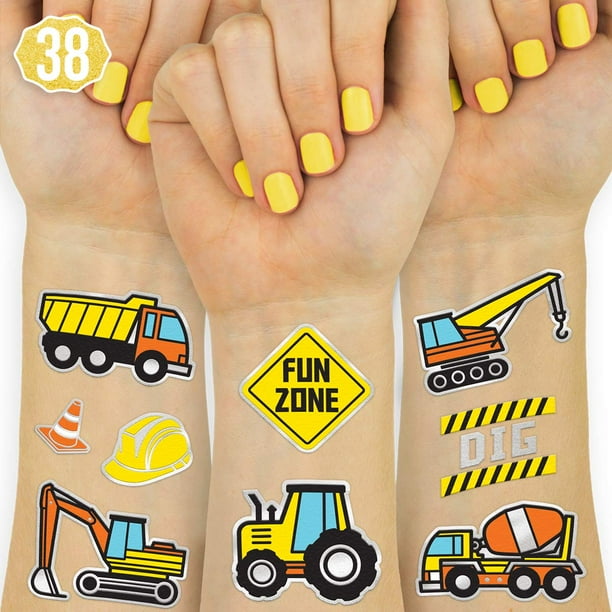 HTOOQ Construction Party Supplies Temporary Tattoos HTOOQ 38 Glitter ...