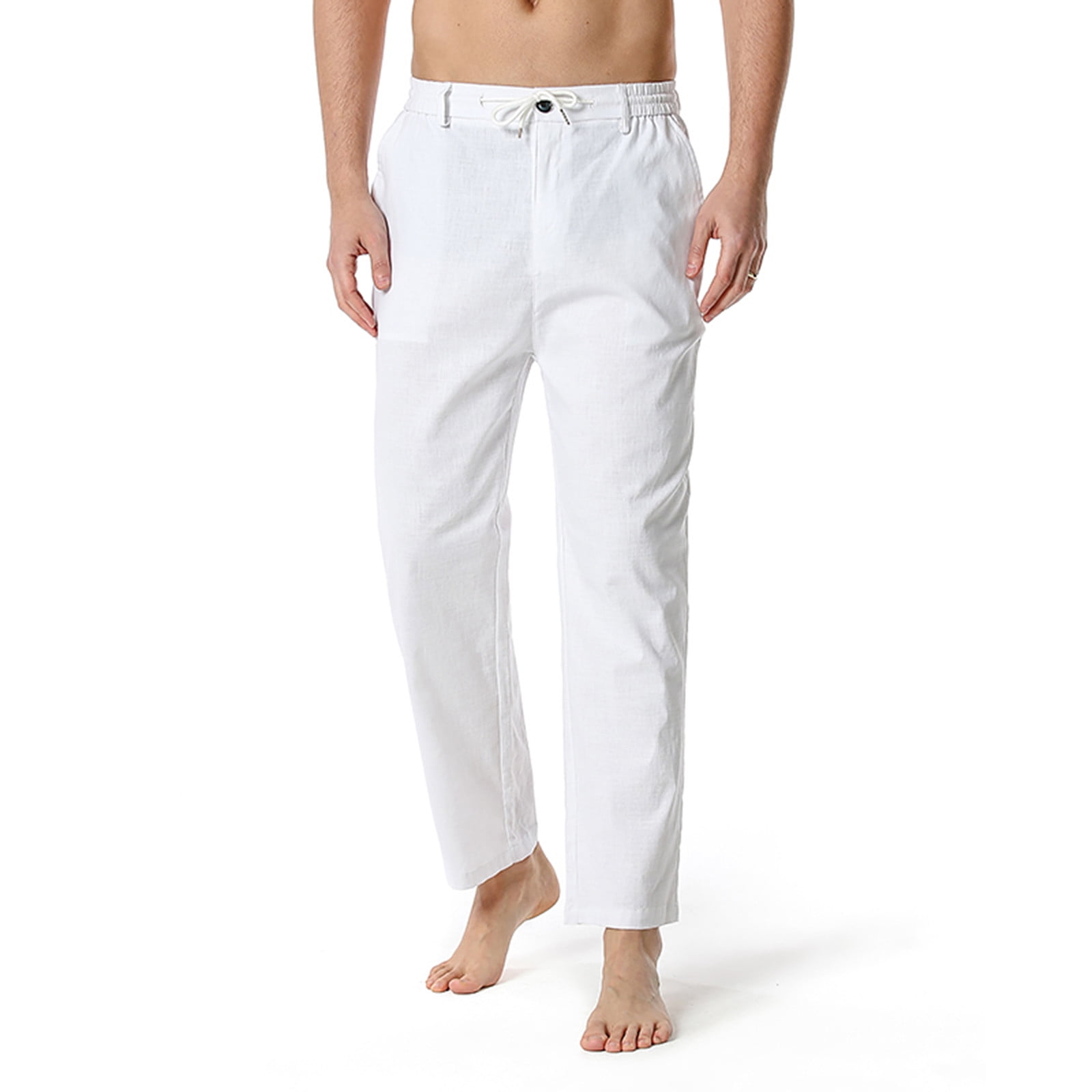 Ediodpoh Men's Cotton-Linen Loose Casual Lightweight Elastic Waist ...