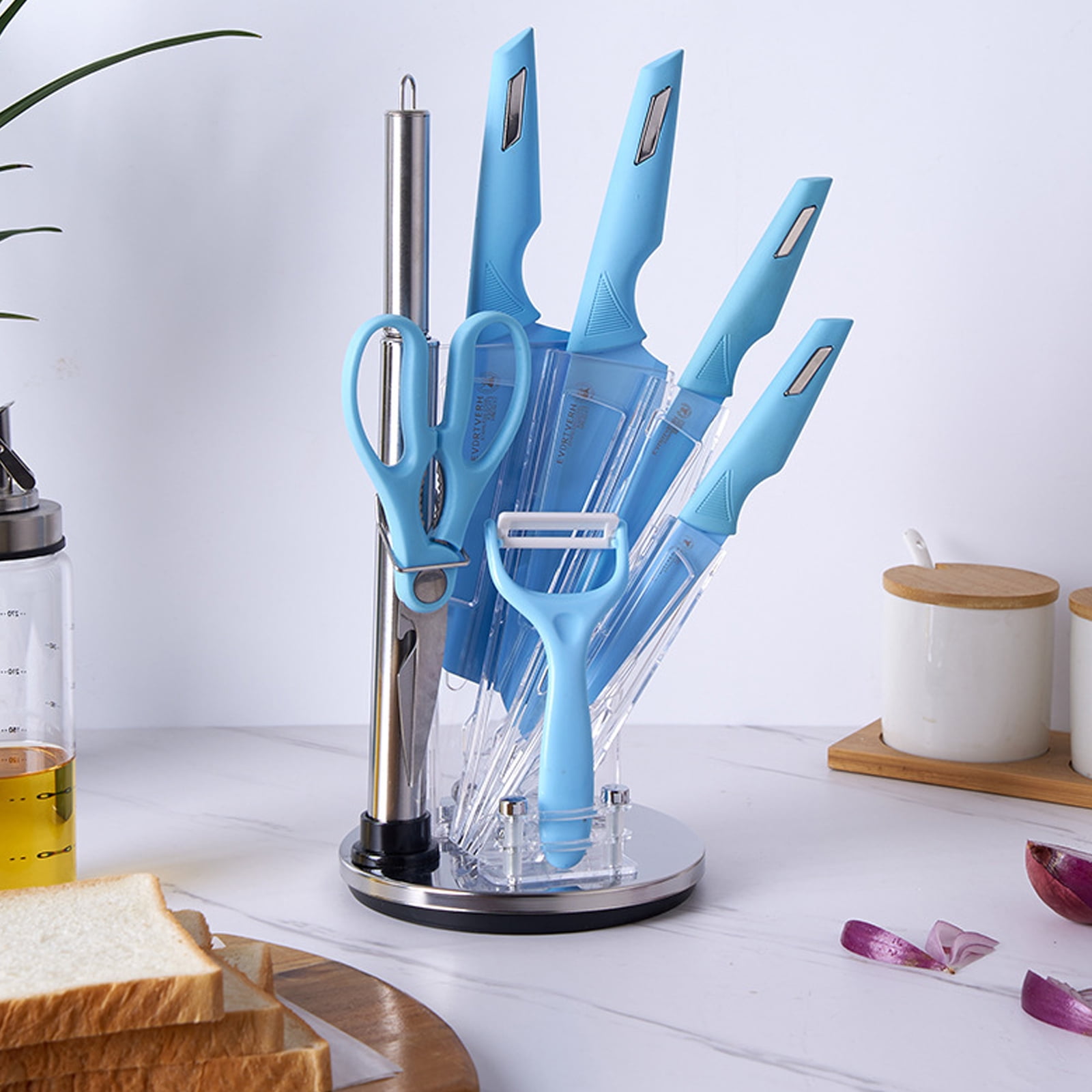 Kitchen Knife Set, 8-Pieces Blue Ultra Sharp Cooking Knife Set with ...