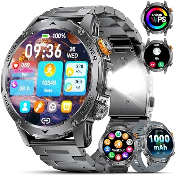 wonima44 Military Smart Watches for Men(3 Bands),1000mAh/1.75" HD Large ...