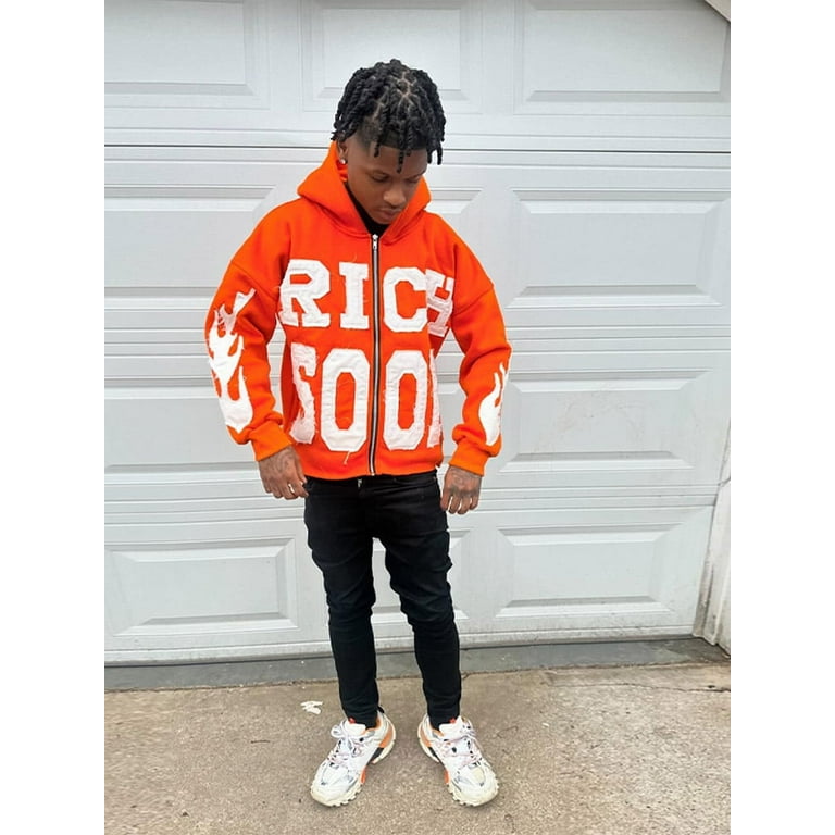 Street Rich Soon Printed Hoodie Male Trendy Y2k Long Sleeve Street Rich Soon Printed Hoodie Male Trendy Y2k Long Sleeve