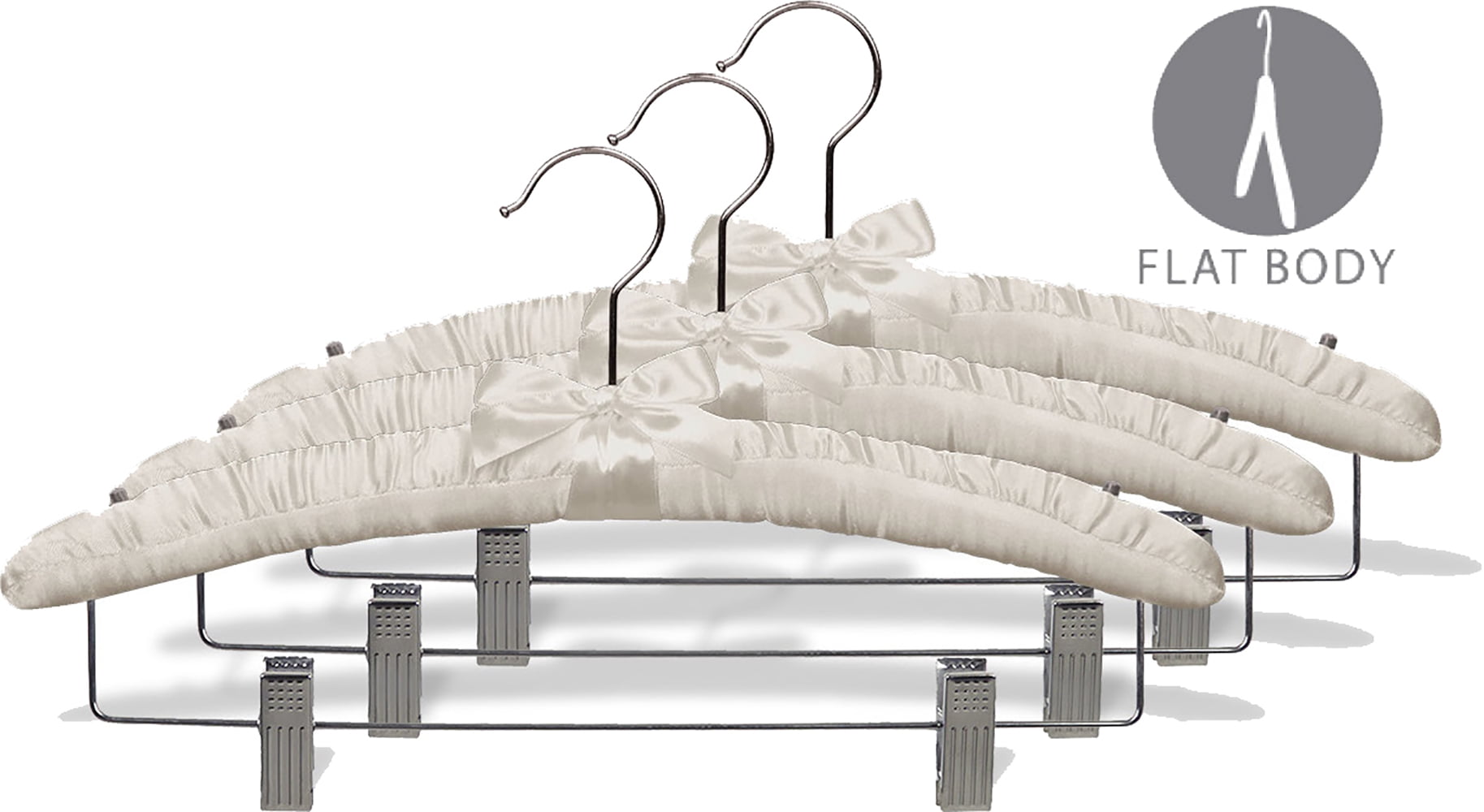 Ivory Satin Combo Hanger w/ Adjustable Cushion Clips, Box of 24 Padded ...