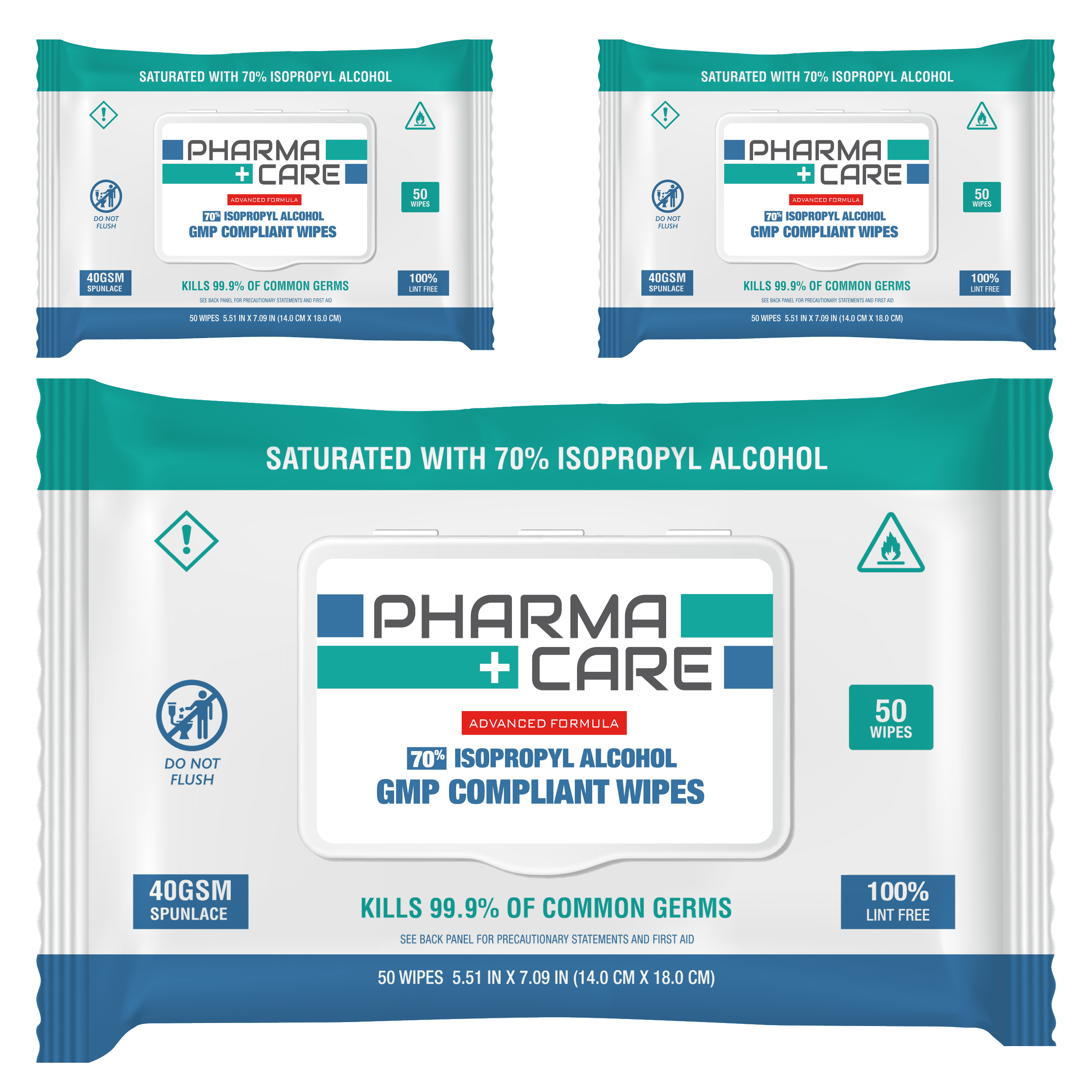 PharmaCare Advanced Formula 70% Alcohol Wipes - (50 Count) 3 Packs ...