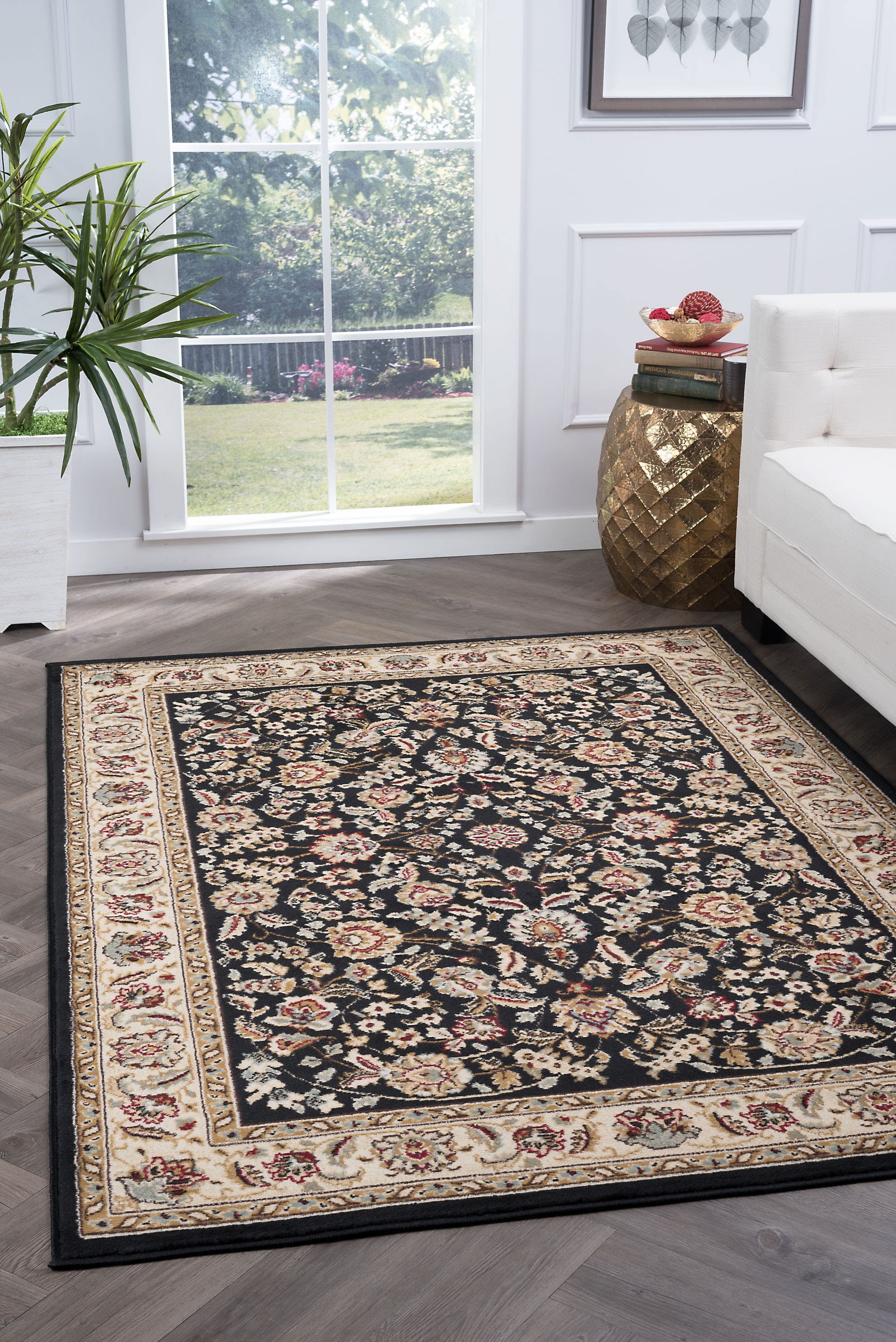 Traditional 8x10 Area Rug (7'6'' x 9'10'') Oriental Black, Gold Living ...