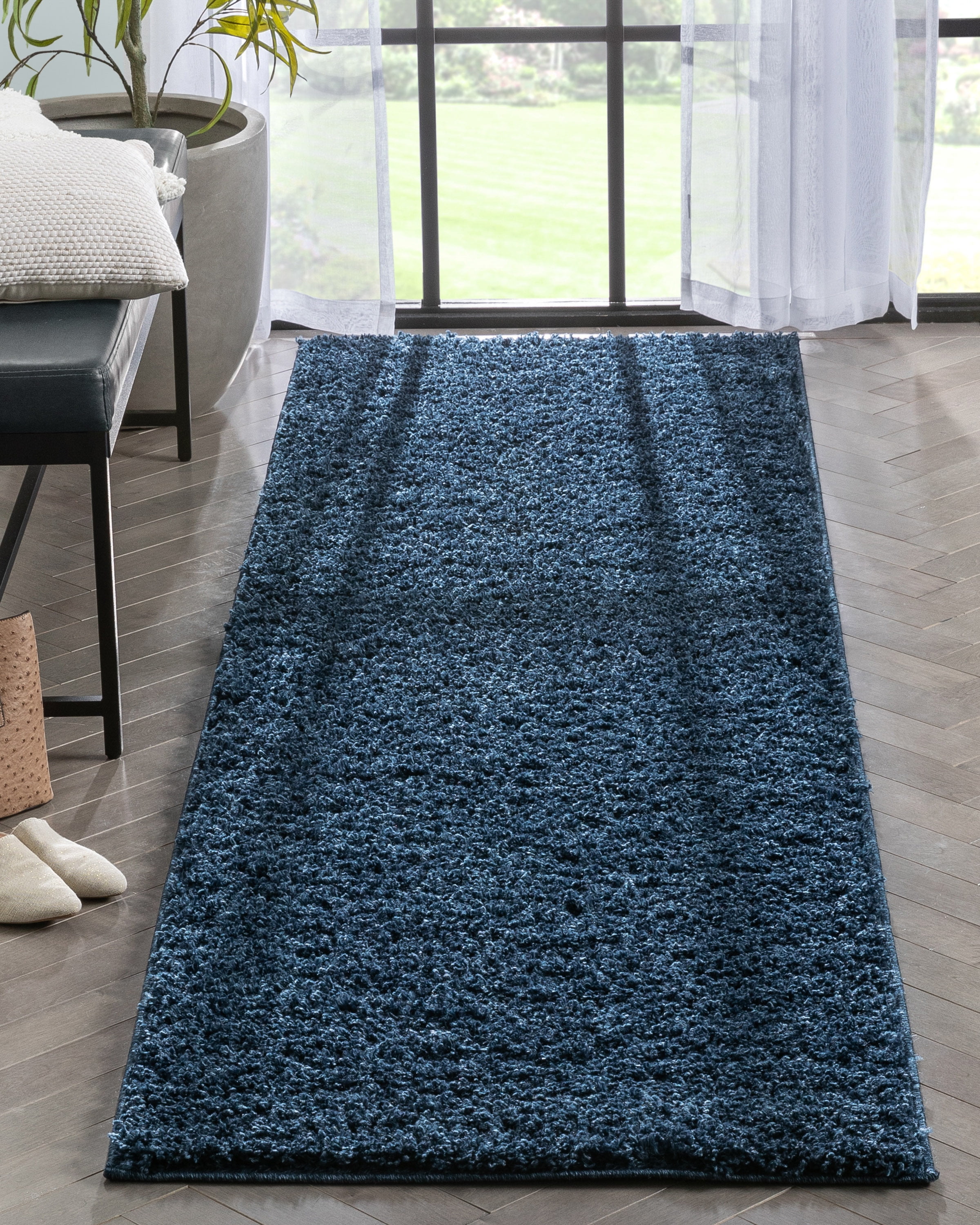 Well Woven Elle Basics Emerson Modern Textured Solid Dark Blue 2'7" x 9 ...