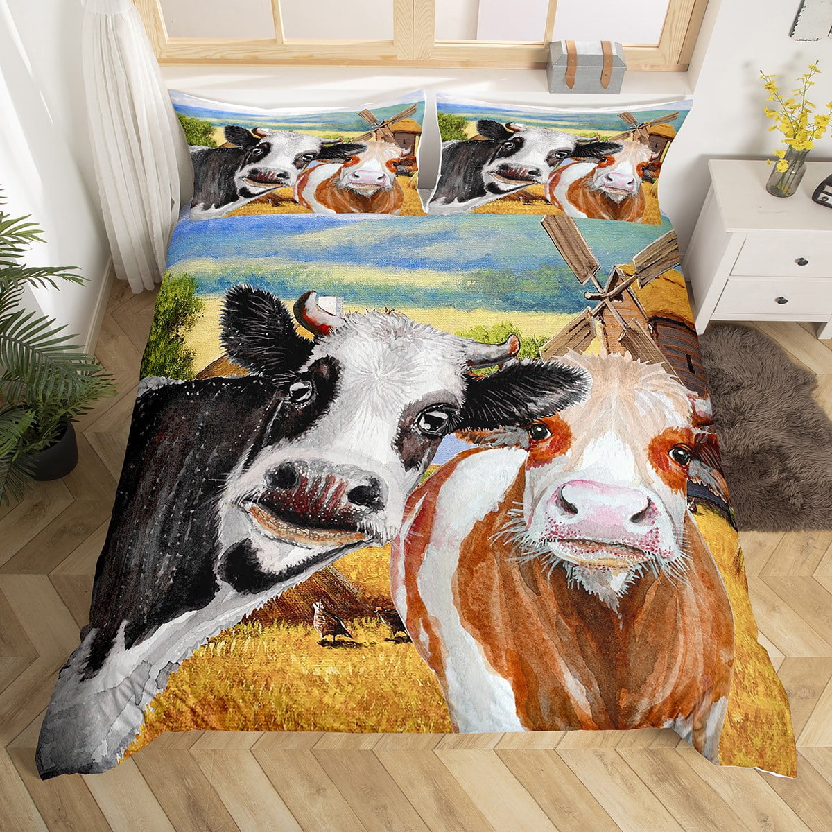 YST Cow Bedding Set Rustic Farm Animal Duvet Cover Western Vintage ...