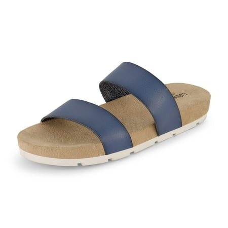 CUSHIONAIRE Women's Jaimy 2 band footbed slide sandal +Memory Foam ...