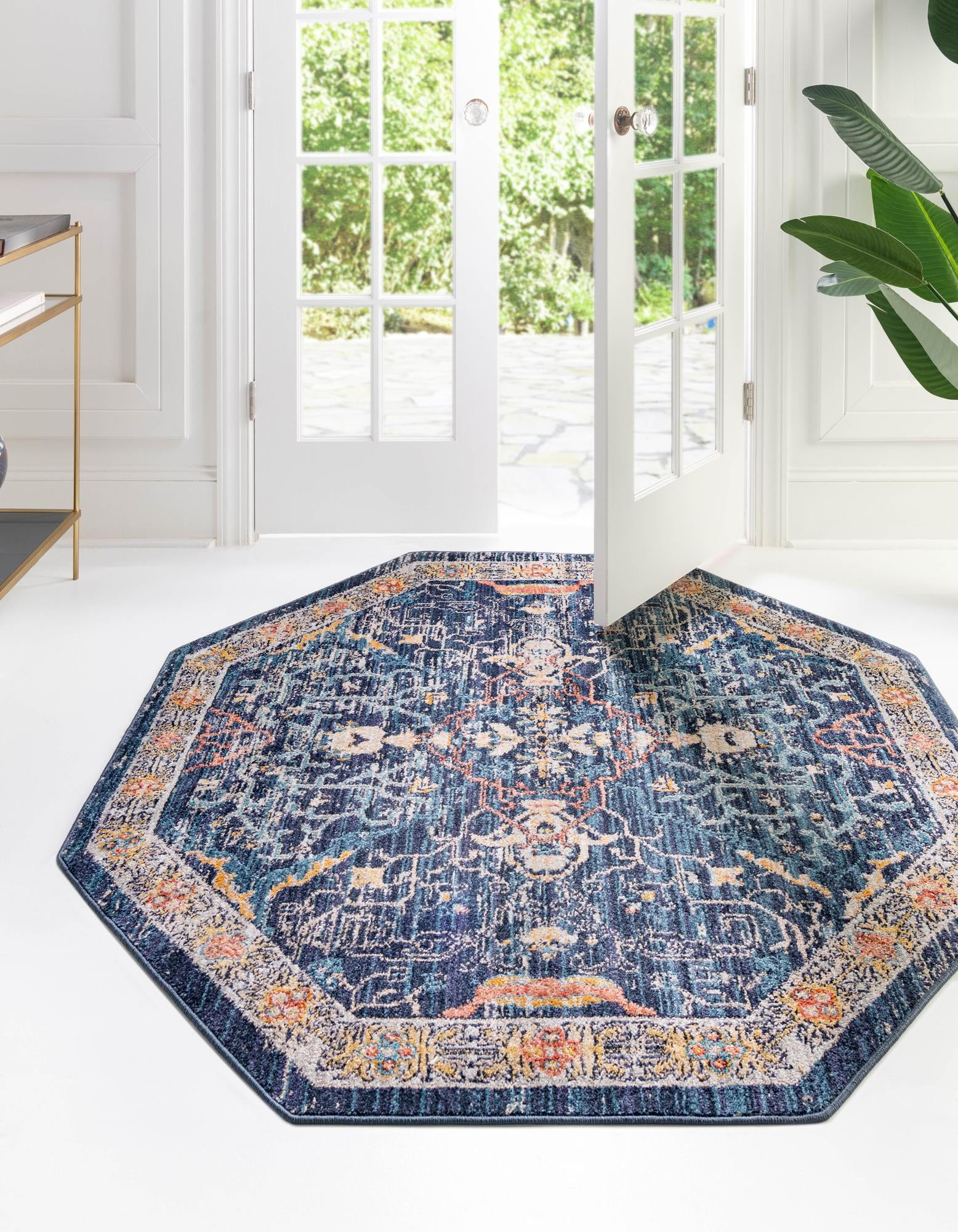 Rugs.com Lola Collection Rug – 5 Ft Octagon Navy Blue Medium Rug ...
