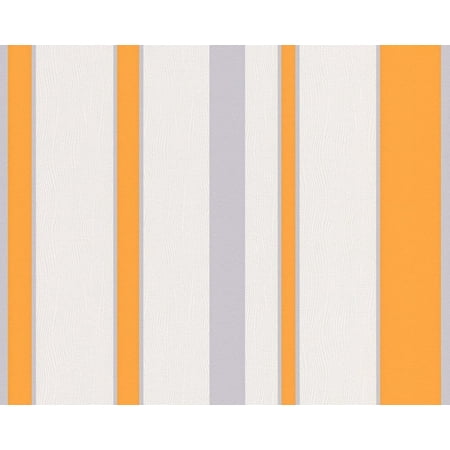 Shoner Wohnen 5, Floral Stripped Books Design White, Orange Wallpaper ...