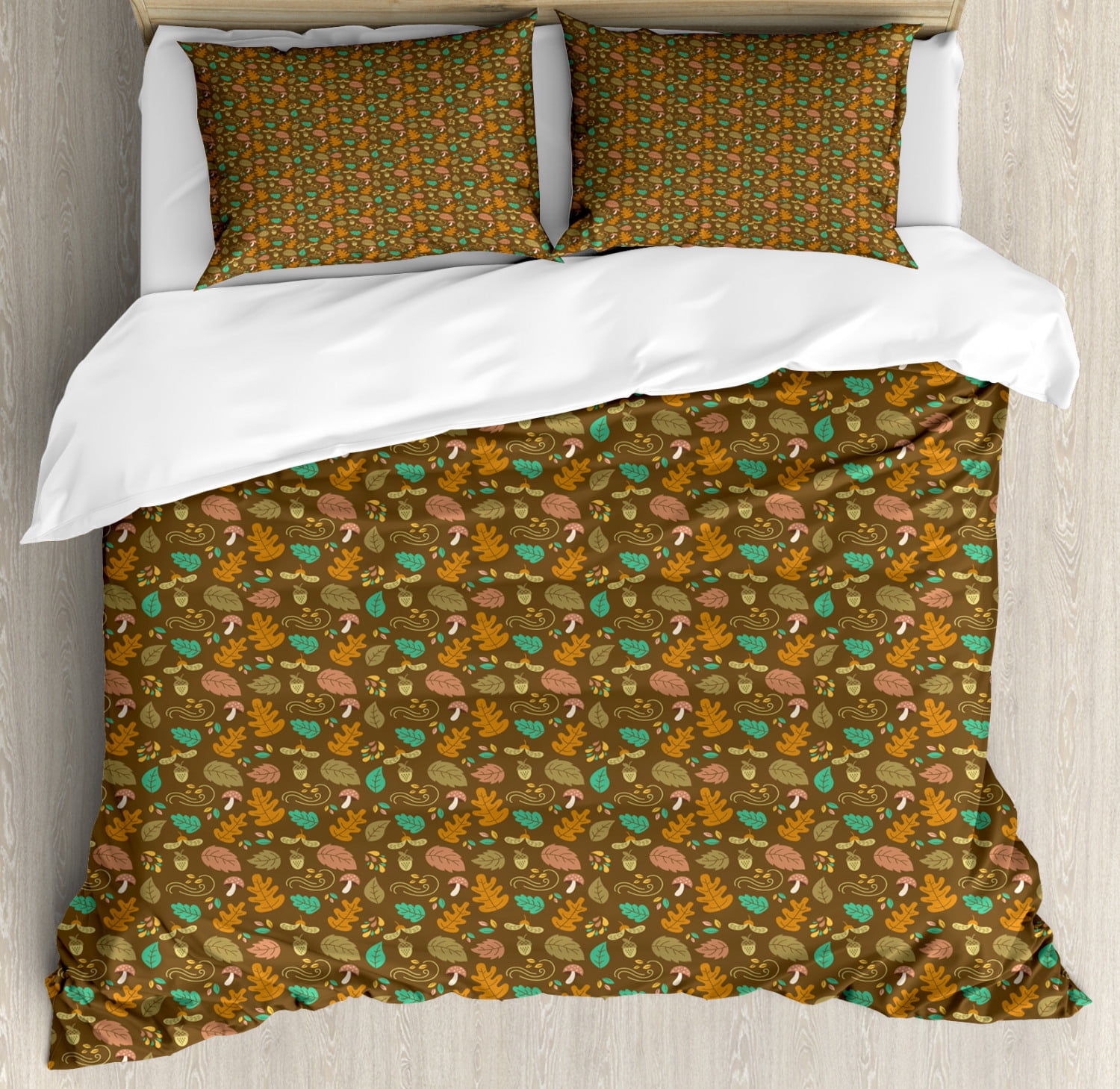 Acorn Duvet Cover Set Queen Size, Oak Leaves Acorns and Mushroom in ...