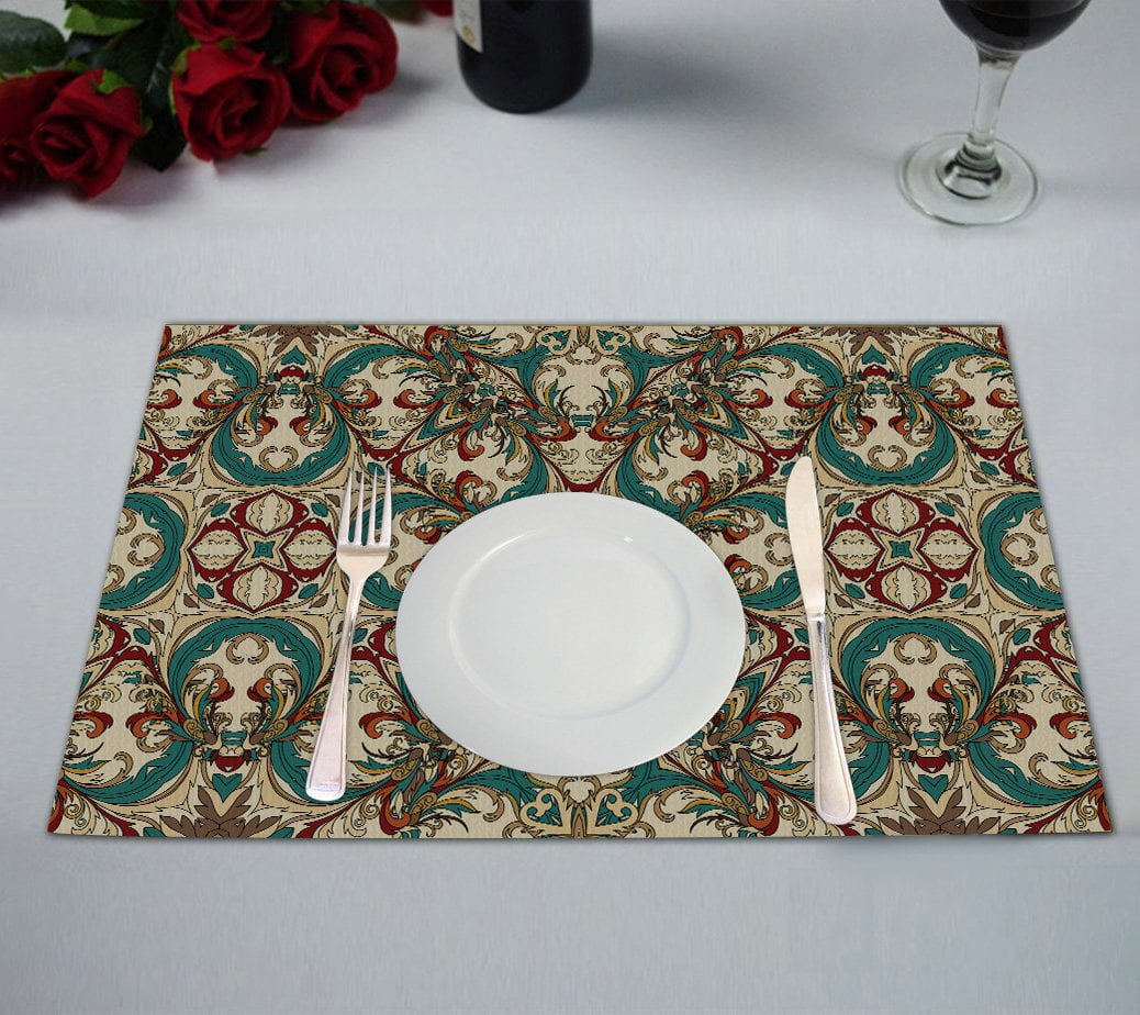 GCKG Flower Background Placemat, Damask in the Style of Baroque ...