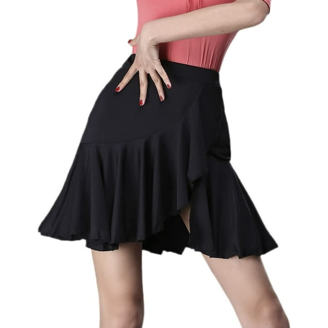 YM YOUMU Women Ruffled Latin Dance Practice Skirt Tango Salsa Rumba Cha ...