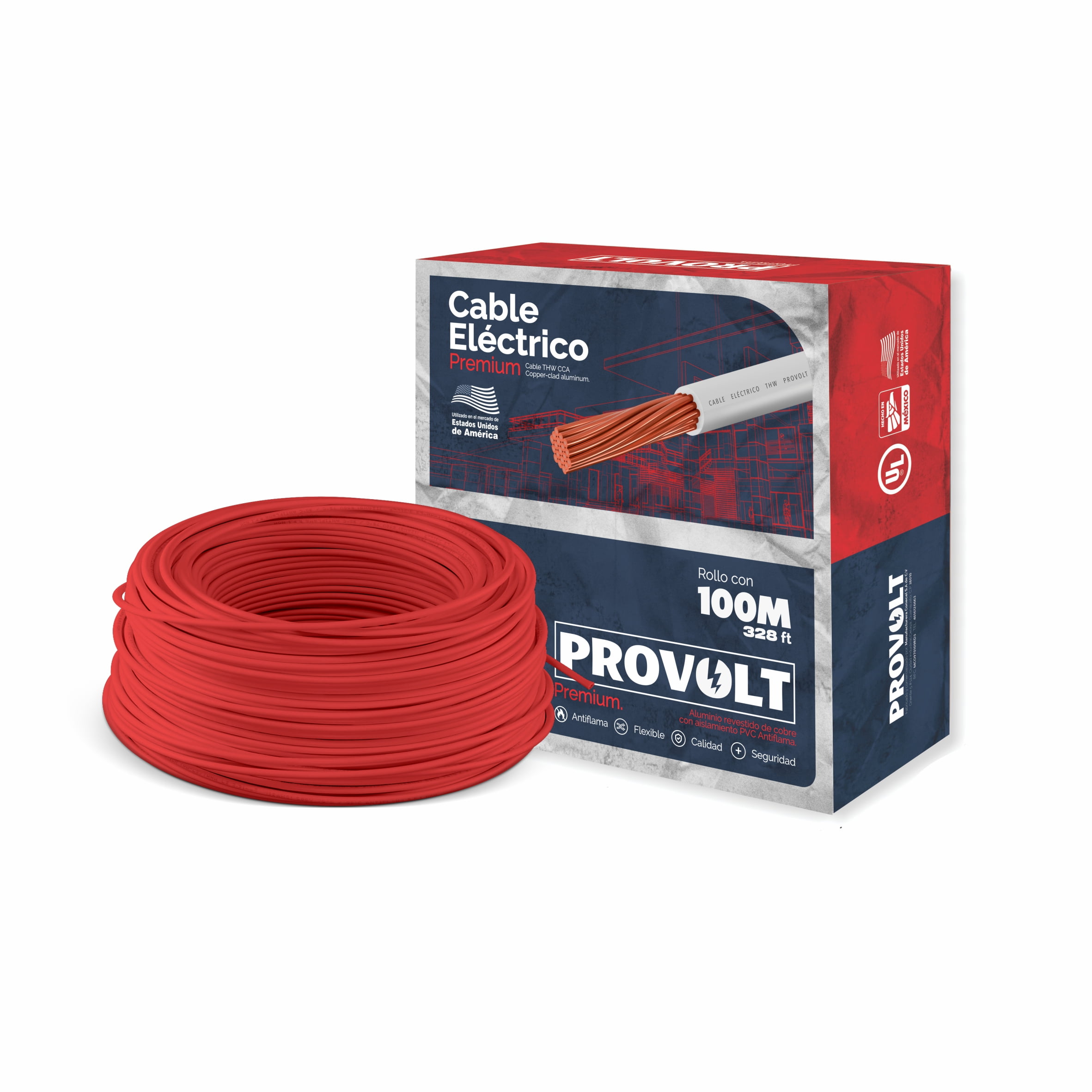 Cable Eléctrico UL Thw Calibre 10 Rojo Rollo con 100 M Provolt ...