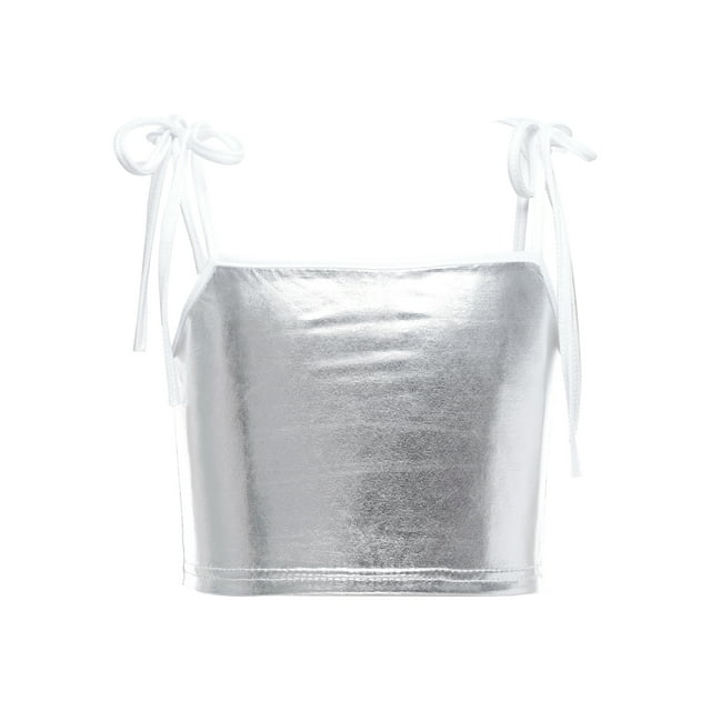 iEFiEL Kids Girls Metallic Shiny Dance Tops Camis Lace-up Shoulder ...