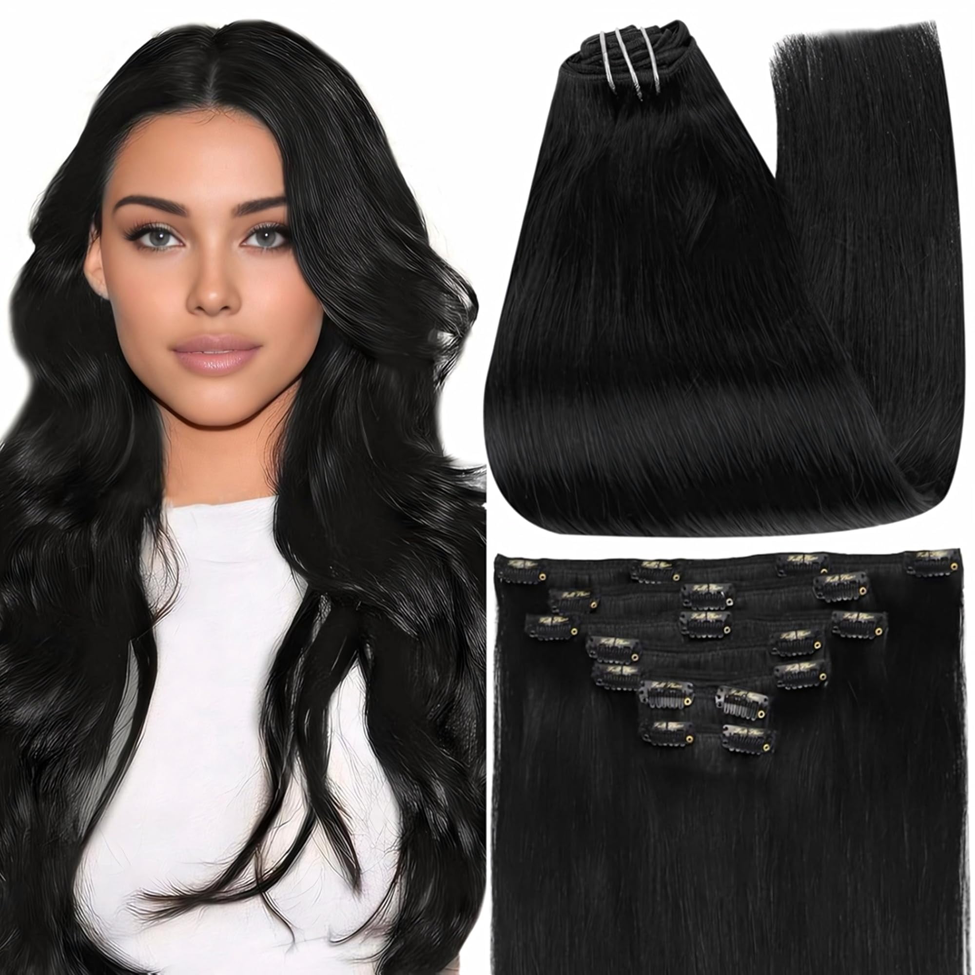 Click here for Full Shine Black Clip In Hair Extensions 24 Inch R... prices